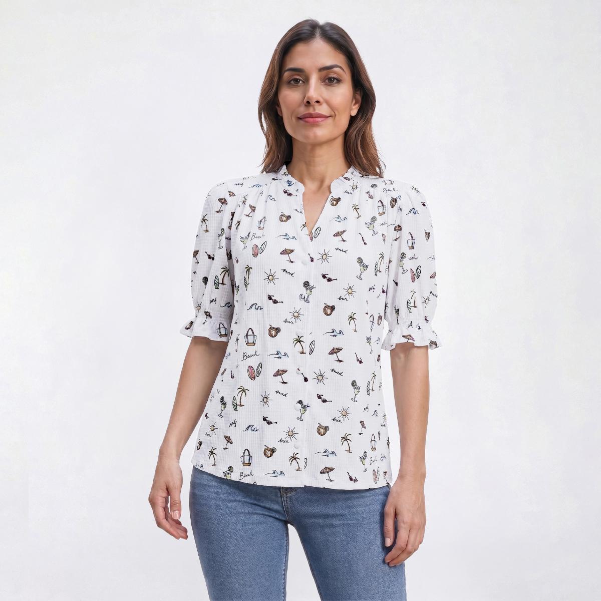 Click here for Womens Emily Daniels Beach Motif Waffle Button Fro... prices